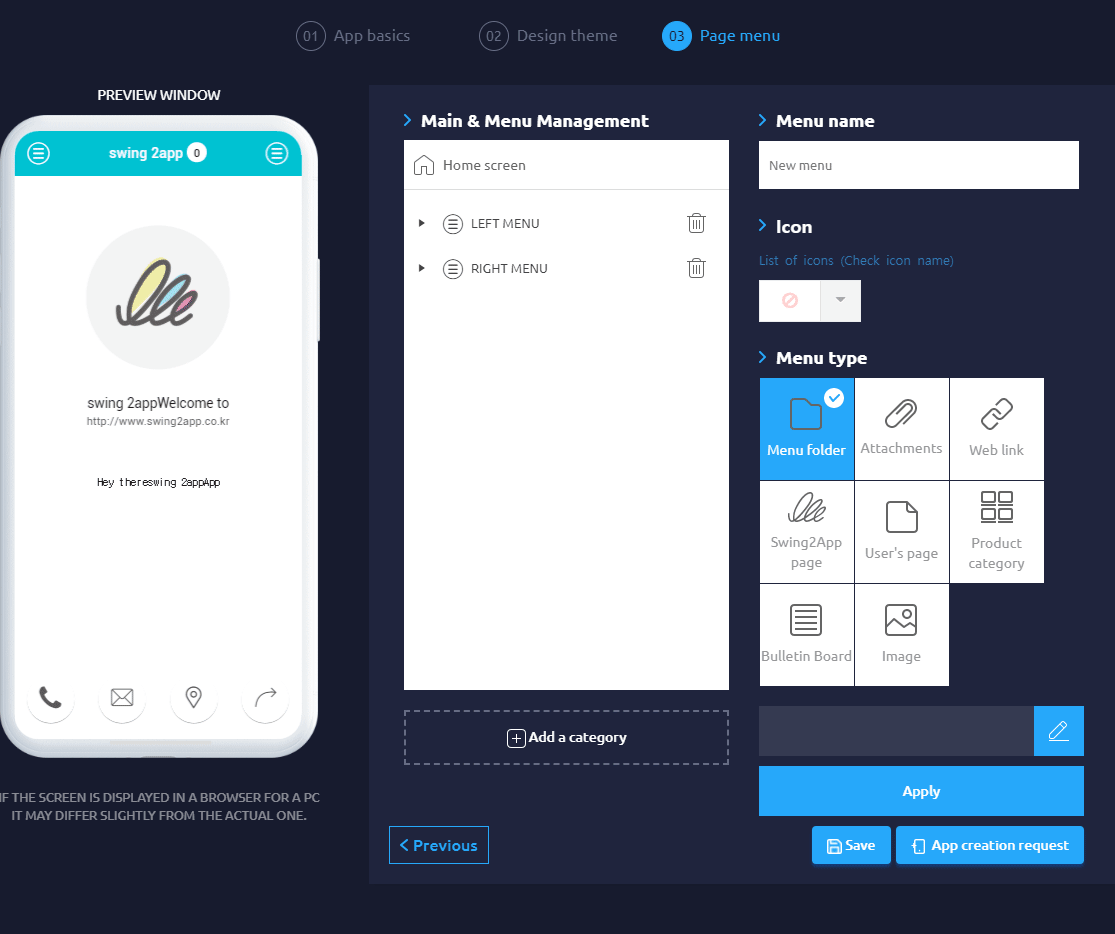 Page Menu – Main Menu Management – Support