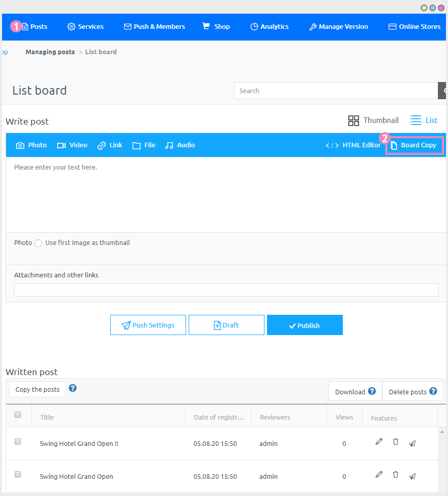 Copy Bulletin Board – Support