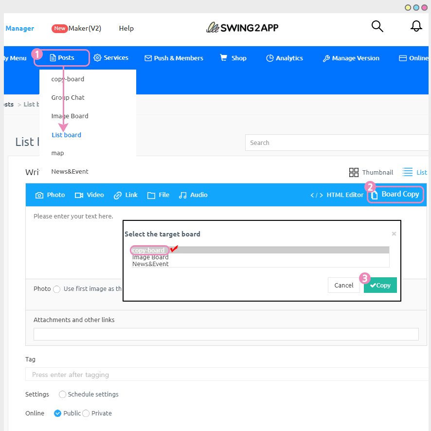 Copy Bulletin Board – Support