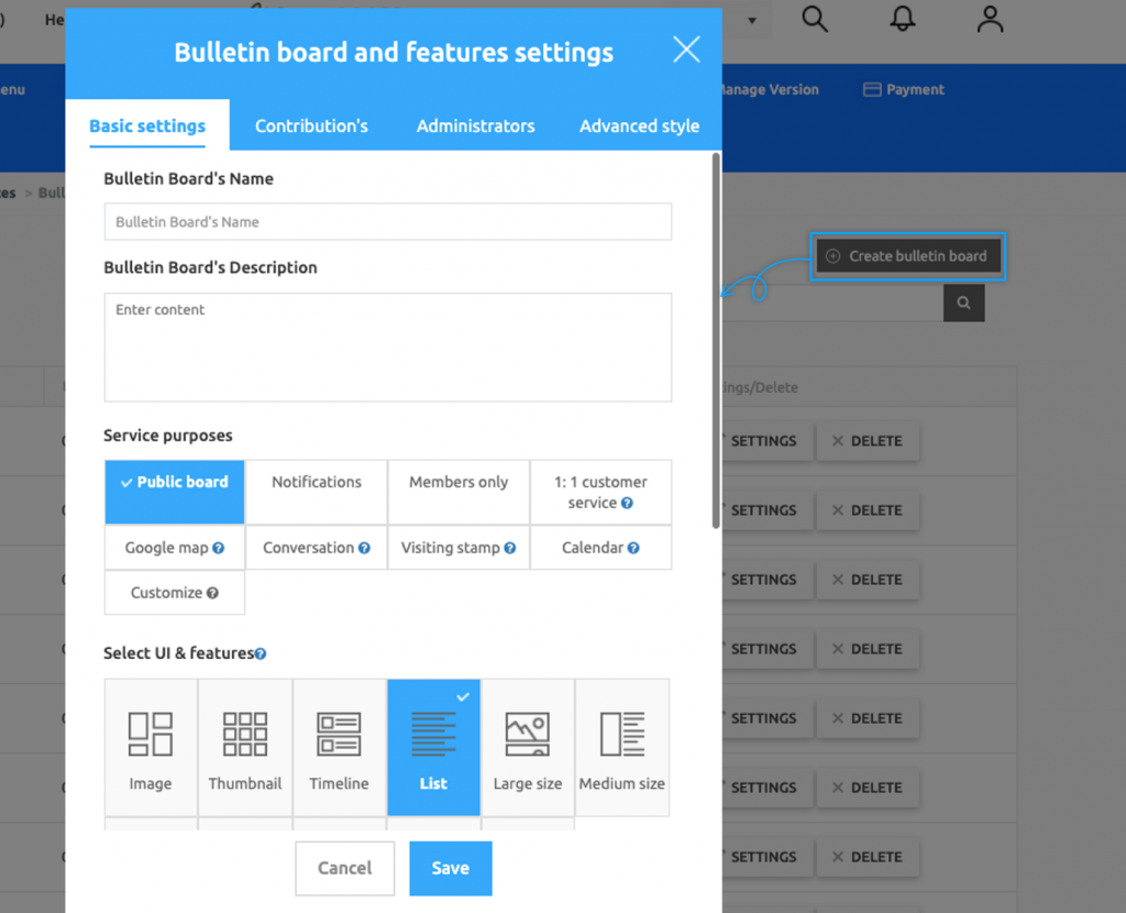 Create a bulletin board – Support