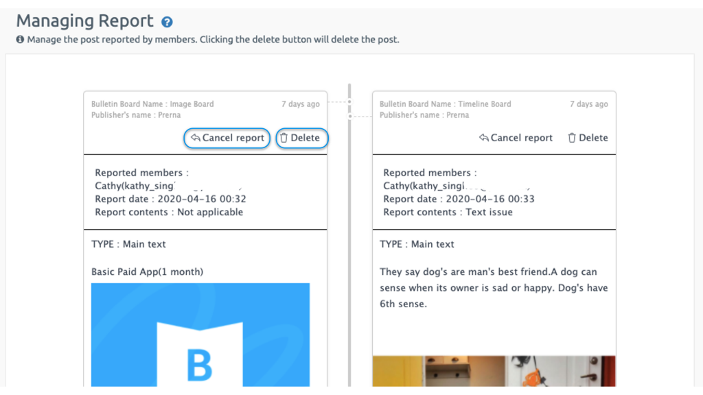 Report and manage posts – Support