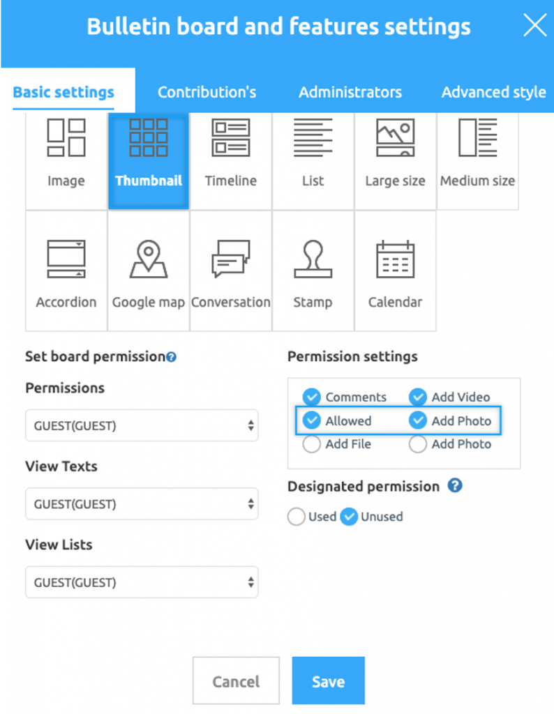 Bulletin board thumbnail image registration – Support