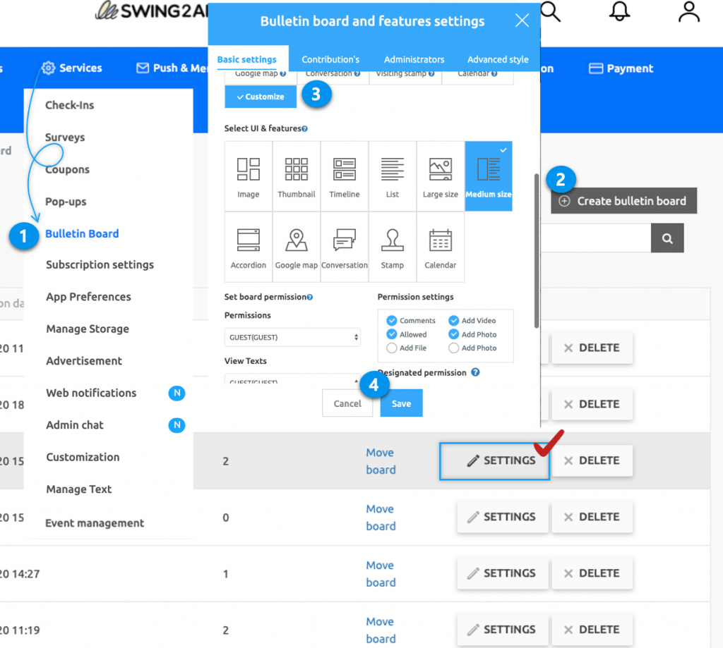 How to use the bulletin board header – Support
