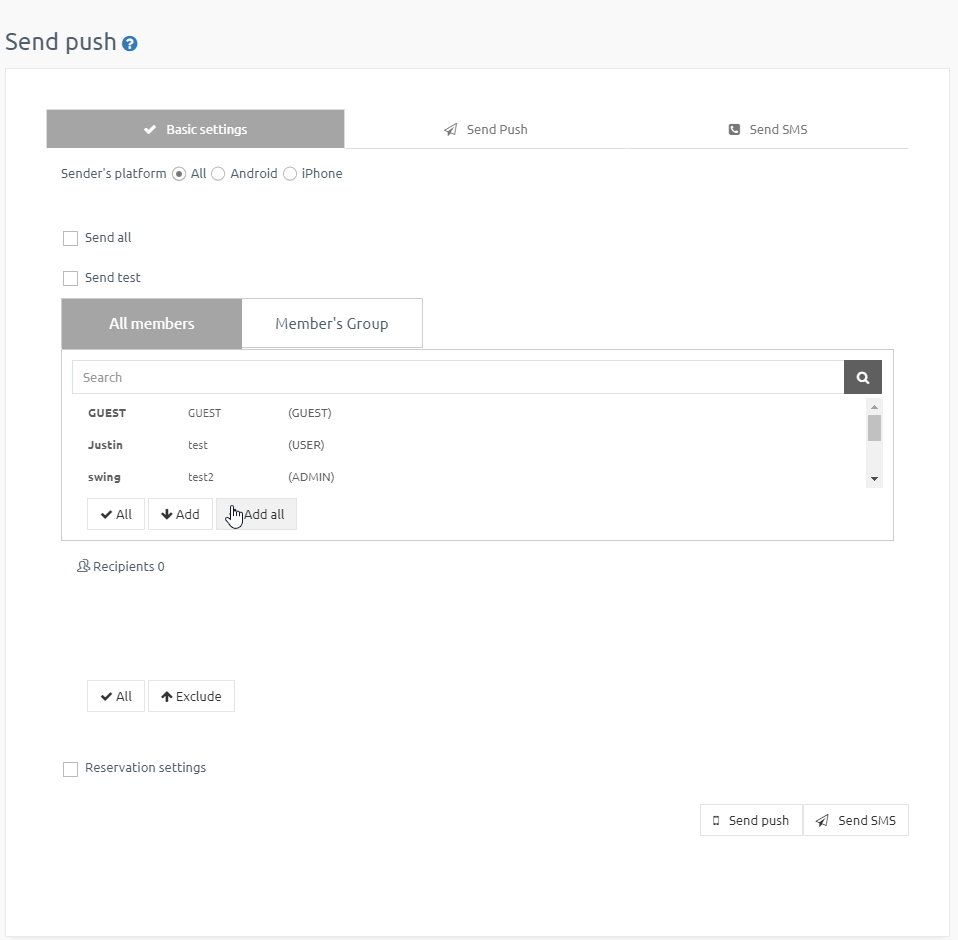 Send push – Support
