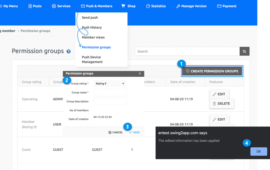 Permission Group Settings-Membership Rating – Support