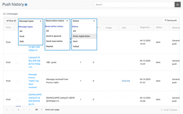 Push history – Support