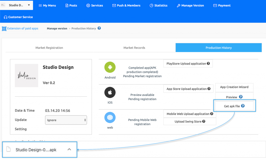 Version management-App production and market registration history – Support