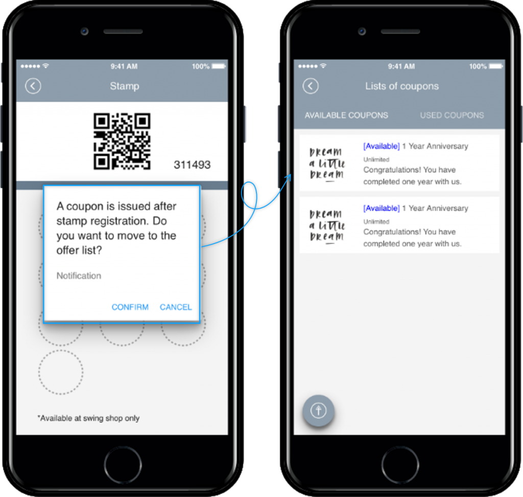 Stamp application: Issue coupons upon completion of stamps – Support