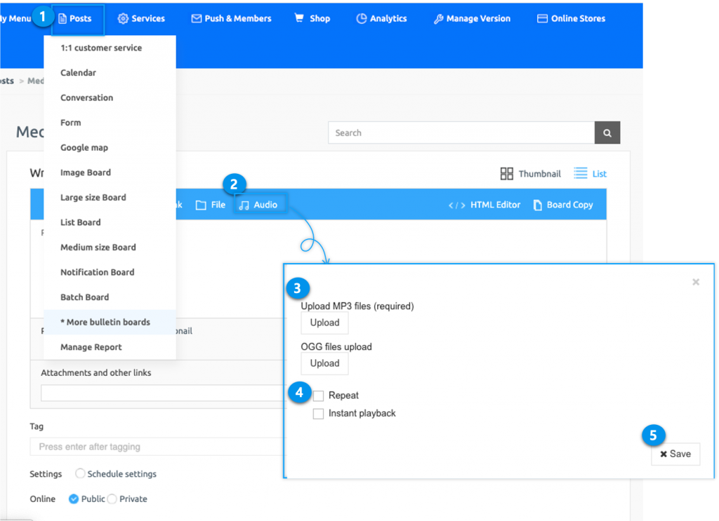 Bulletin Board – How to Attach Music Files – Support