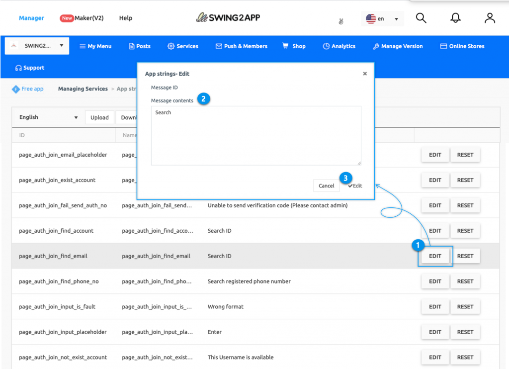 App string management – Support