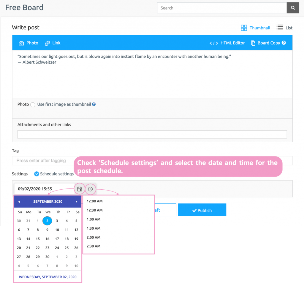 Bulletin Board – Post Schedule Settings – Support