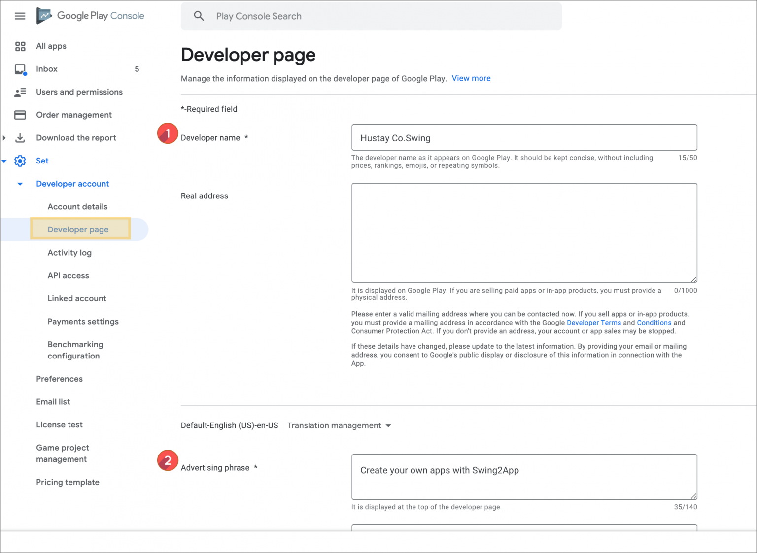 Play Store Developer Page – Support