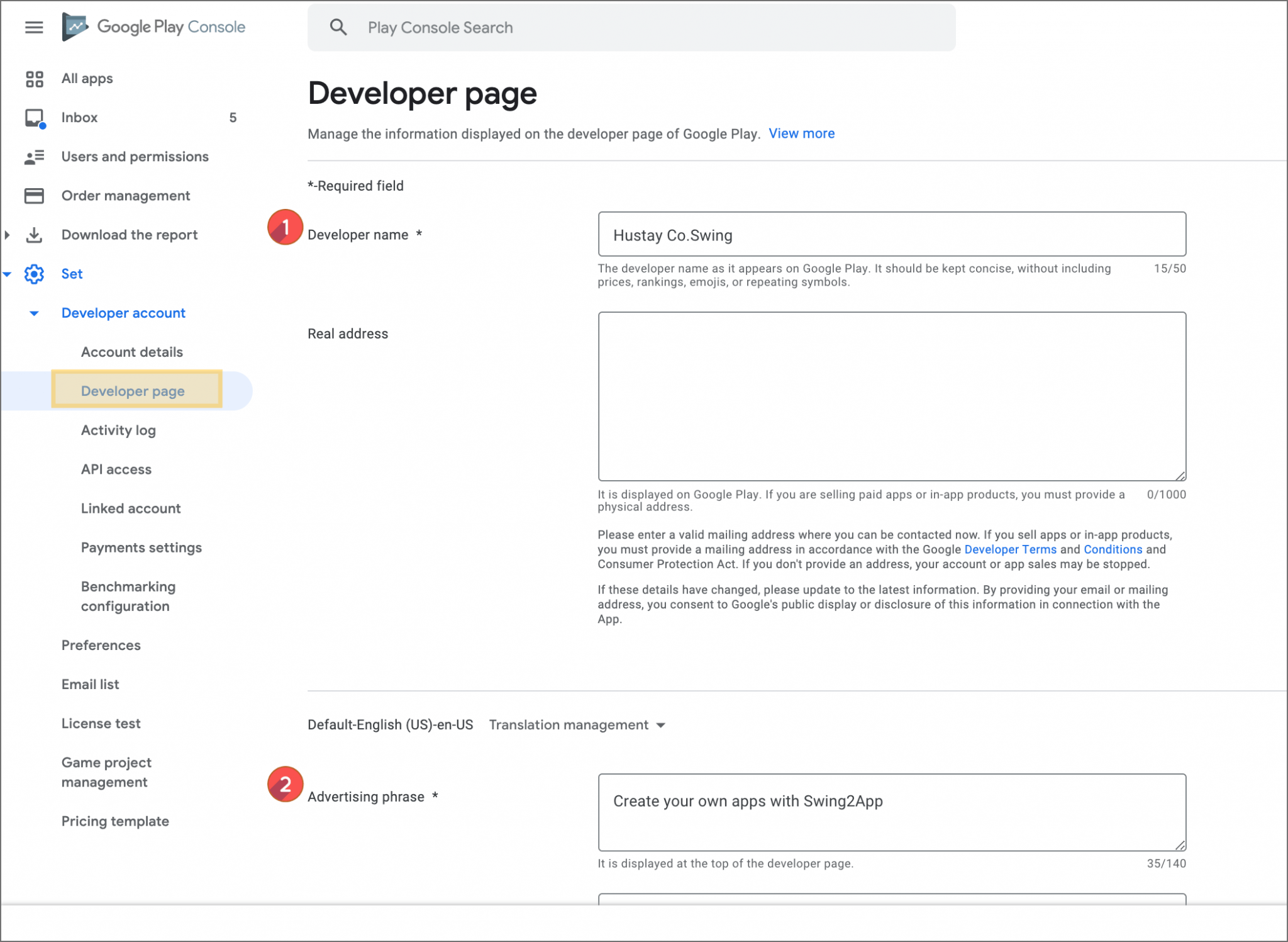 Play Store Developer Page – Support